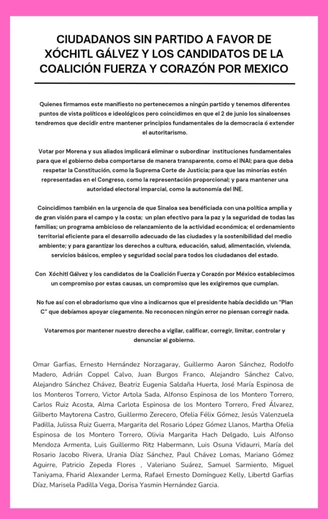 Ciudadanos sin partido en Sinaloa publican desplegado de apoyo a ...
