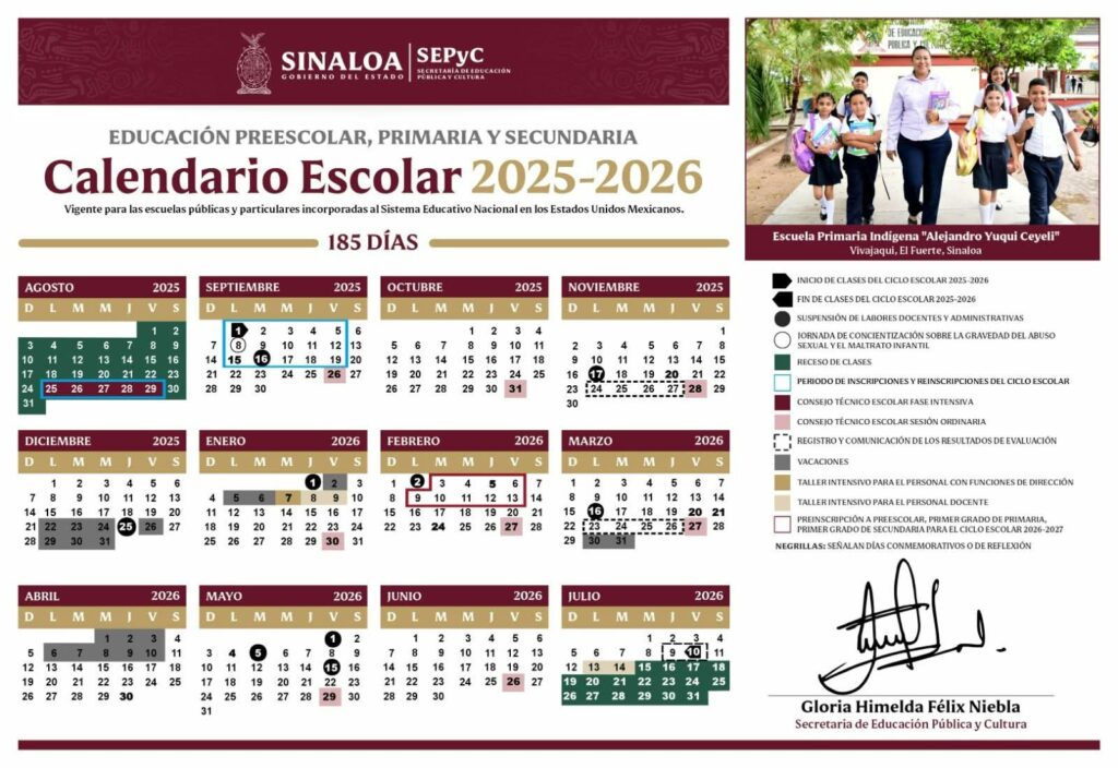 SEP: Calendario escolar 2025-2026 para Sinaloa | Revista Espejo
